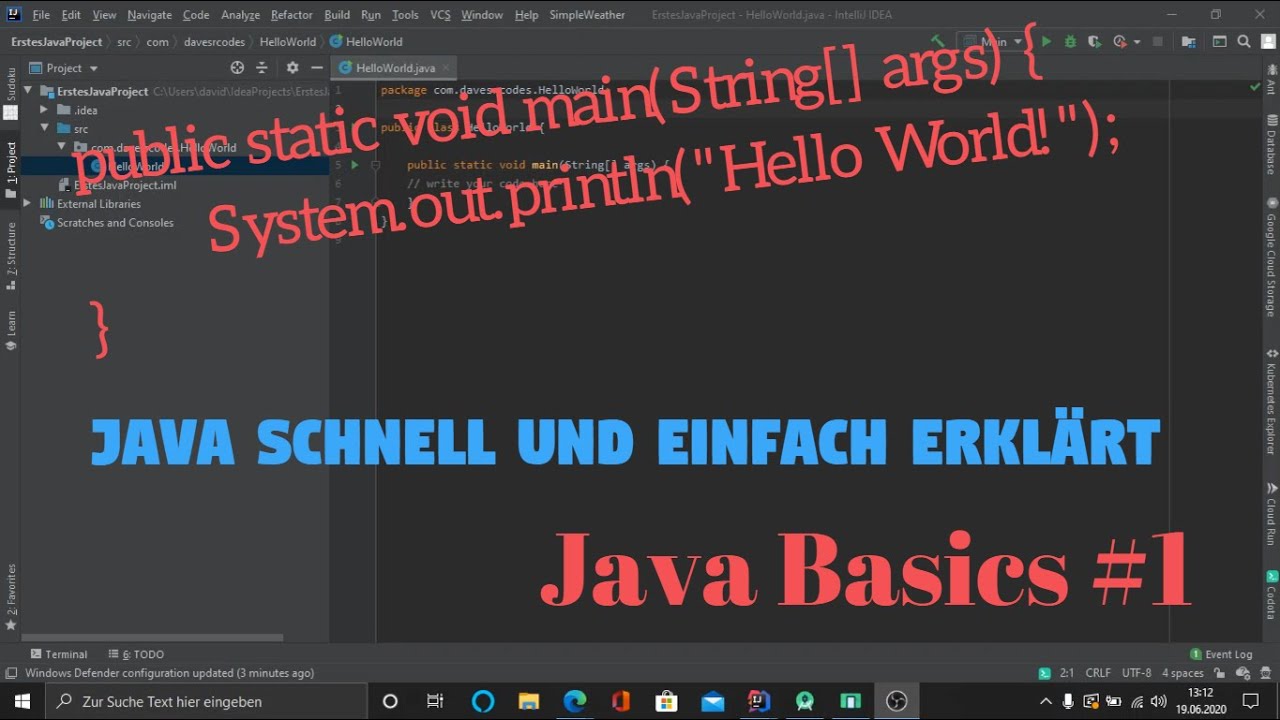 Einstieg In Java Mit Hello World Java Basics 1 Youtube