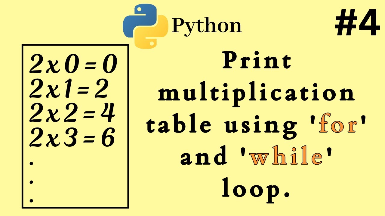 Print Multiplication Table Using For And While Loop By Python