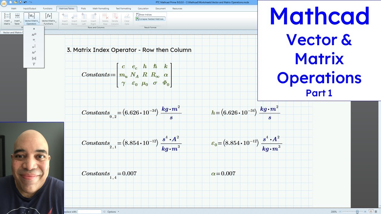 Mathcad Prime Vector And Matrix Operations Part 1 Youtube