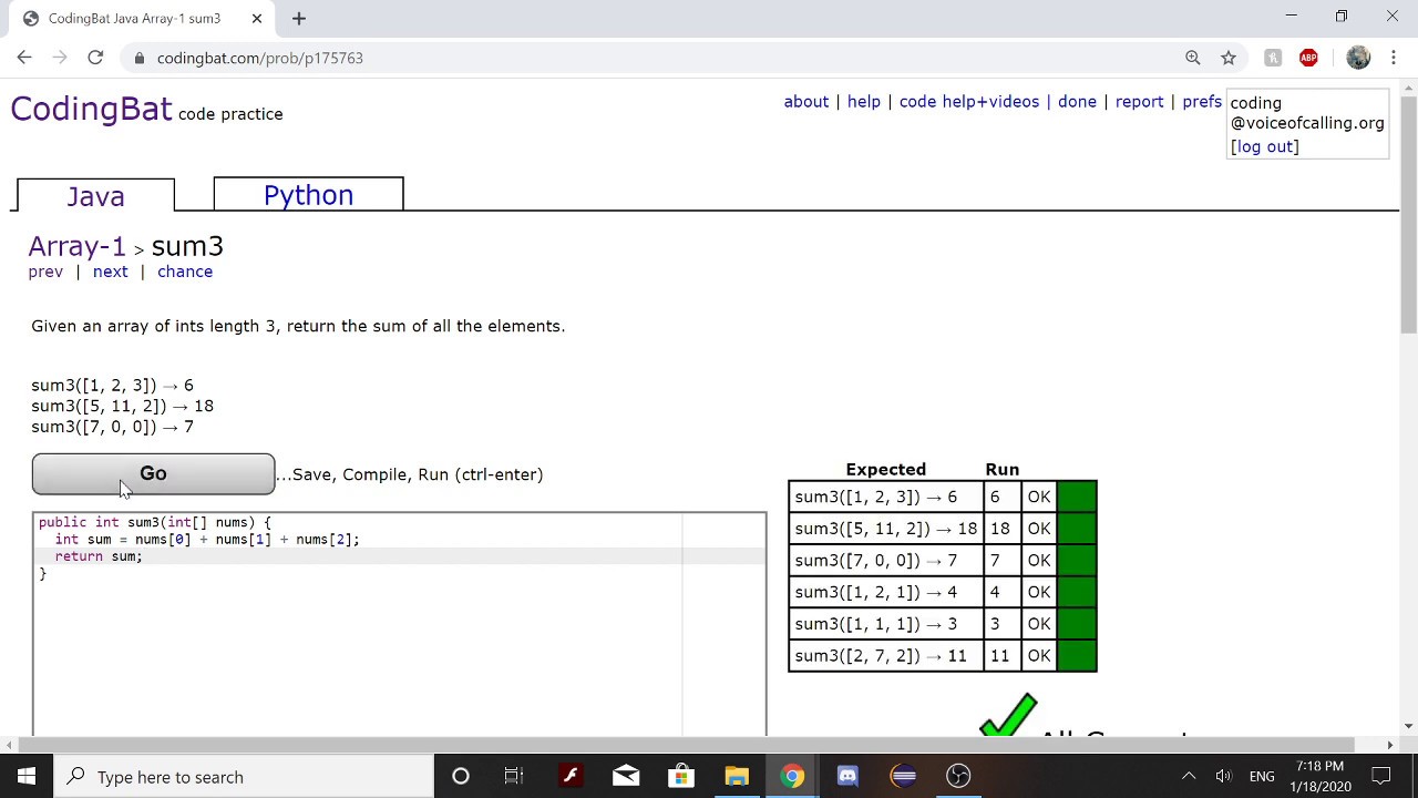 Array 1 Sum3 Java Tutorial Codingbat Youtube