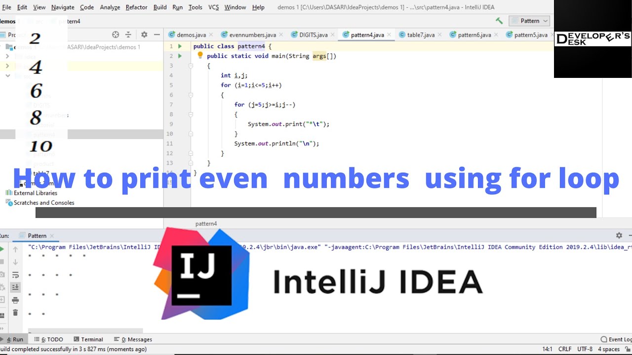 How To Print Even Numbers Using For Loop Java Intellij Idea Youtube
