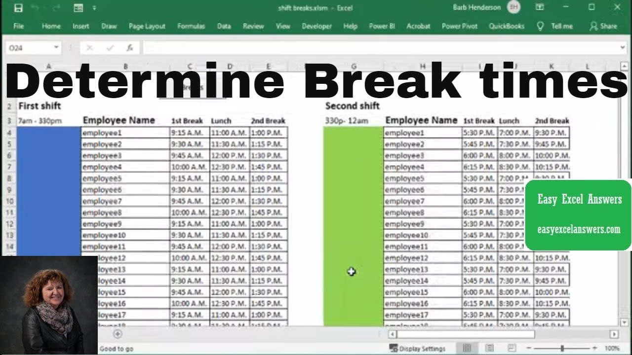 Determine Break Times For Shift Workers In Excel Youtube