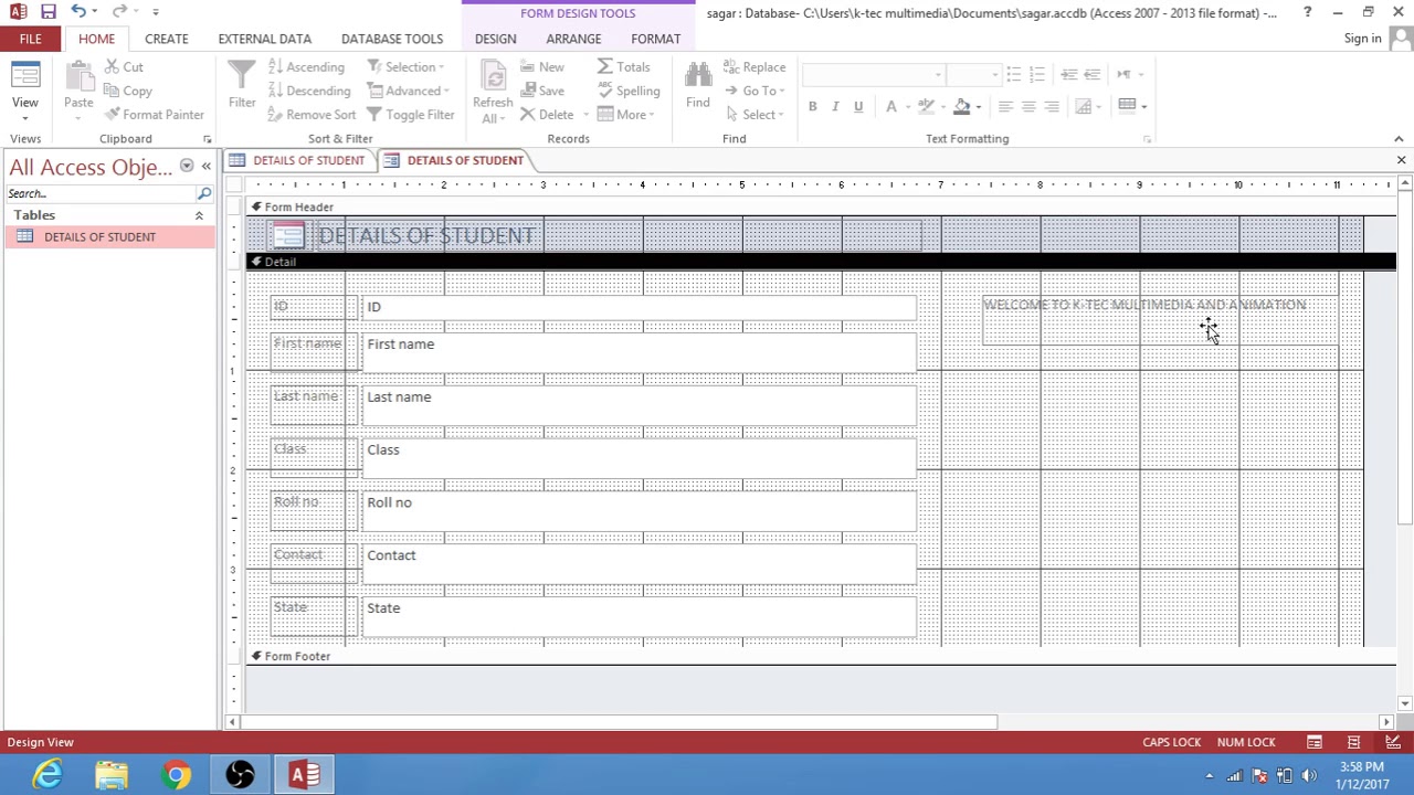 Microsoft Access Creating Form Youtube