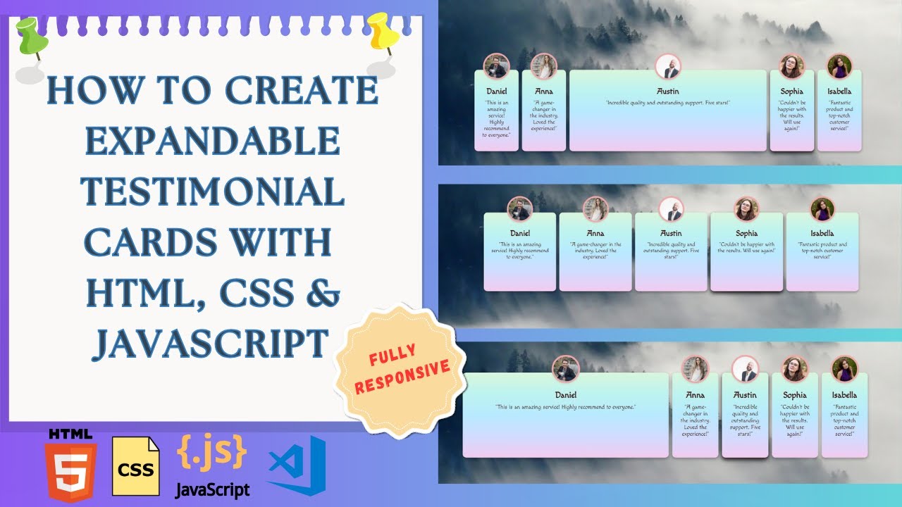 How To Create Expandable Testimonial Cards With Html Css Javascript