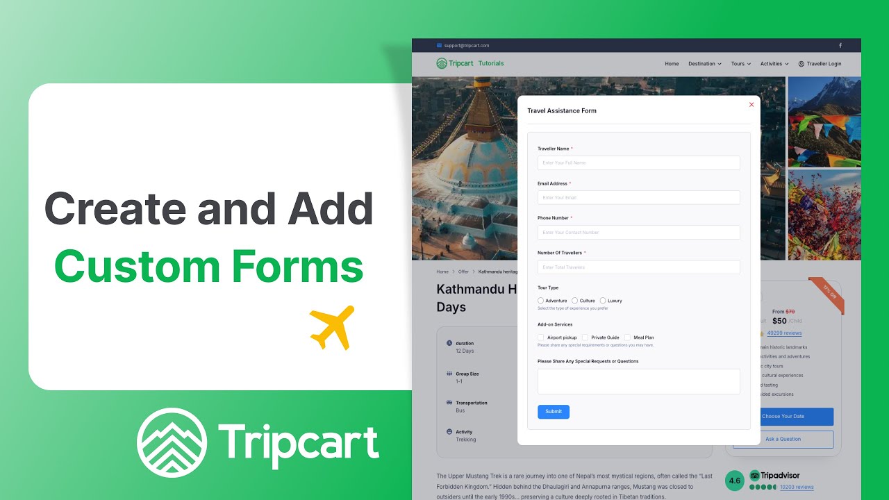 How To Create And Add Custom Forms Tripcart Tutorials Youtube