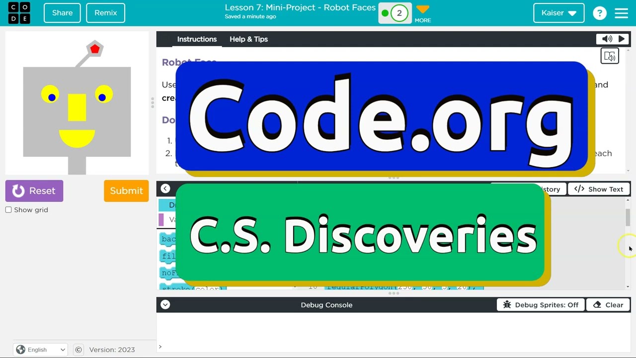 Code Org Lesson 7 2 Mini Project Robot Faces Answer Tutorial Unit