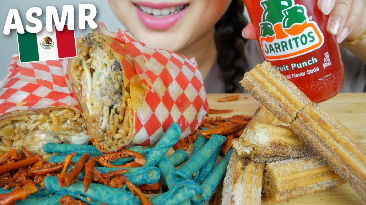 Mexican Food Hawaiian Burrito Crunchy Churros With Blue Heat Takis