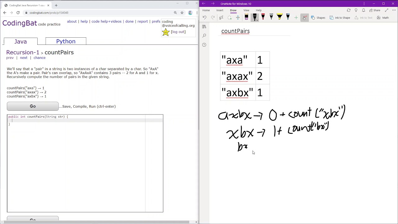 Recursion 1 Countpairs Java Solution Codingbat Youtube