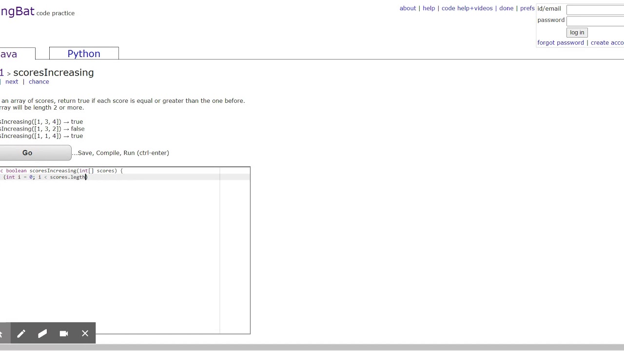 Codingbat Java Ap 1 Scoresincreasing Youtube