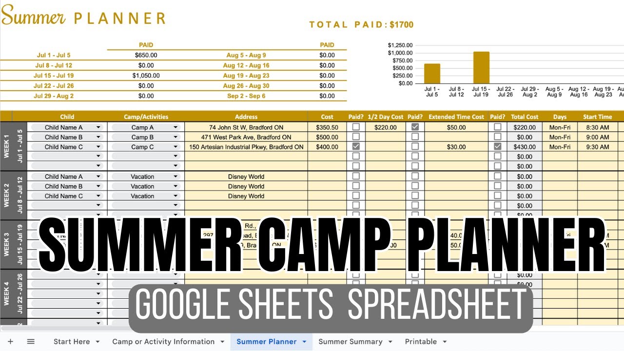 Summer Camp Tracker Spreadsheet Google Sheets Youtube