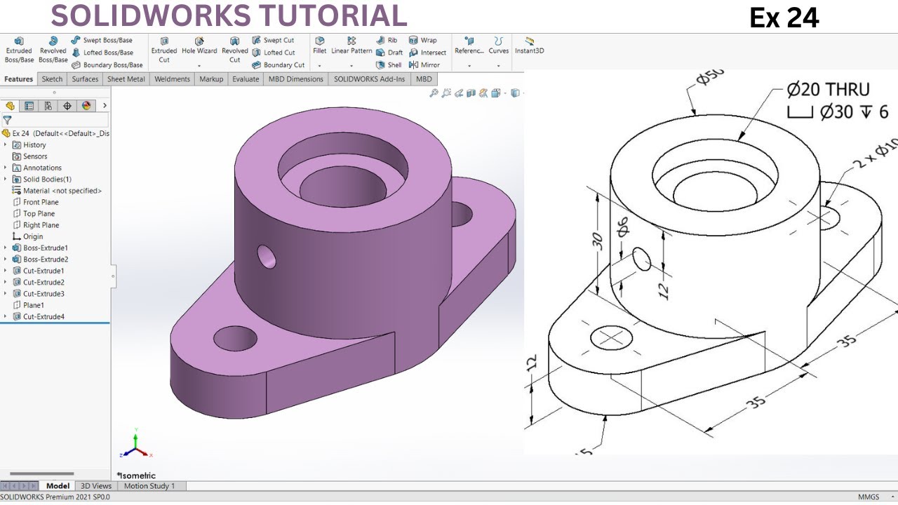 Solidworks 3d Modeling Tutorial Ex 24 Step By Step Tutorial Youtube