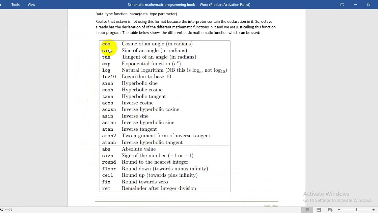 Functions Integrated In Octave Programming Youtube
