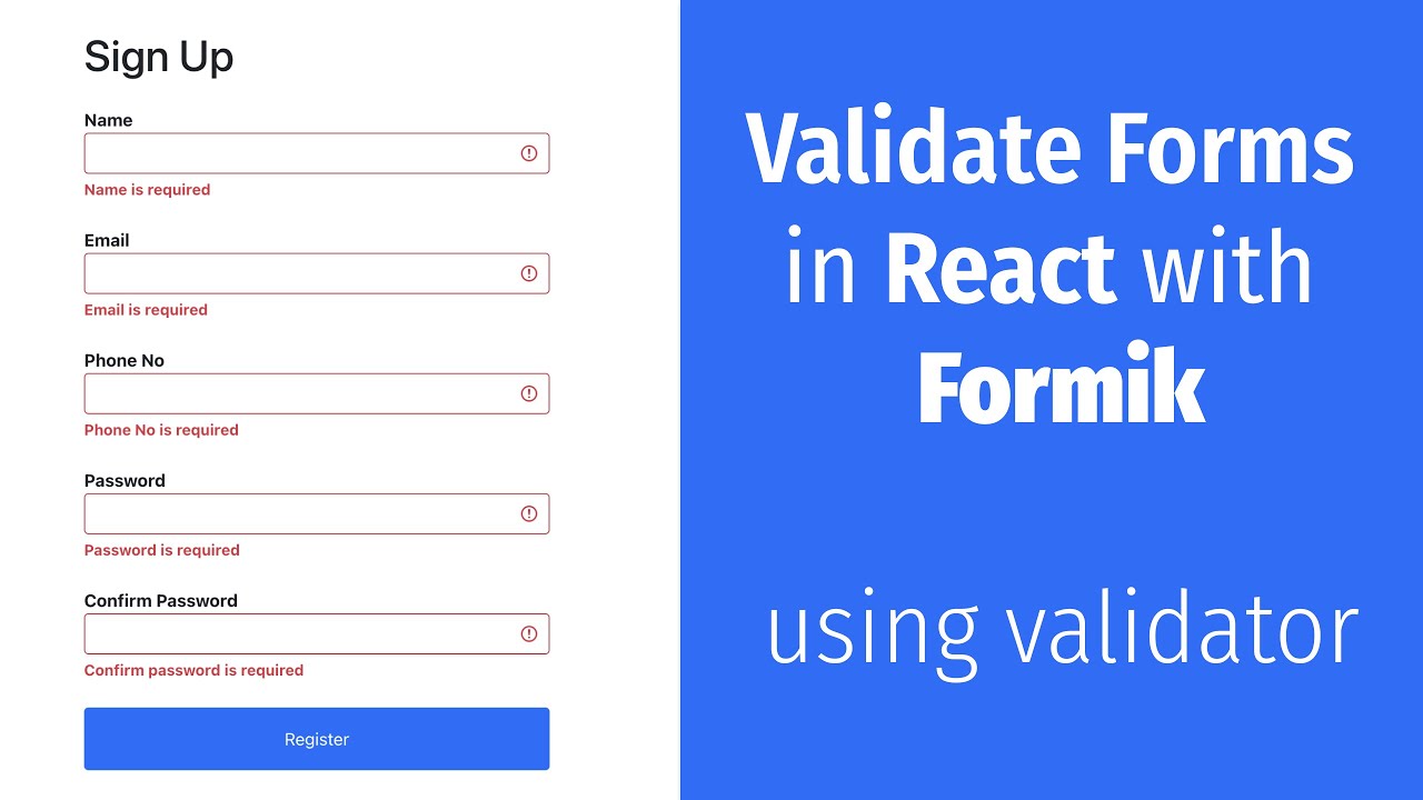 Form Validation In React Js With Formik Using Validator Youtube