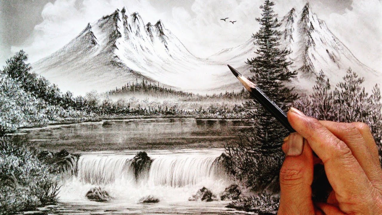 Waterfall Landscape Drawings