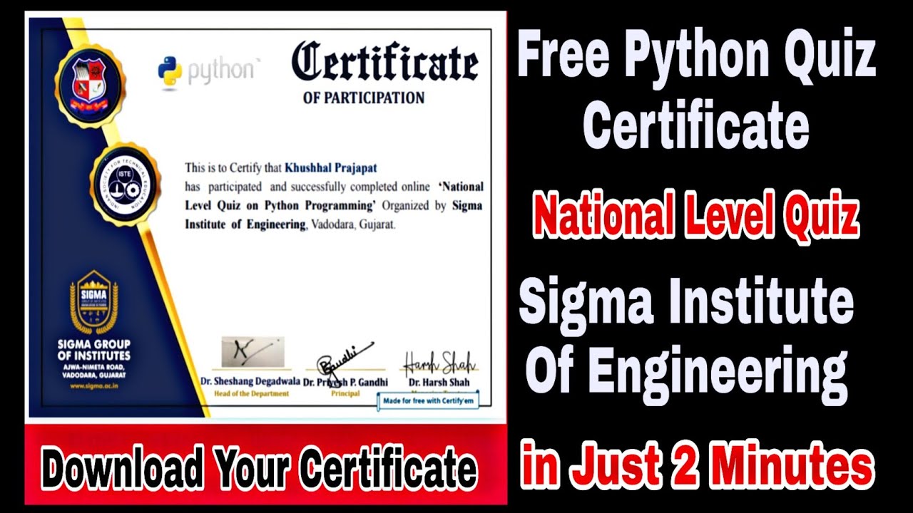 Free Python Certificate Free Python Quiz Certificate 2021 Python
