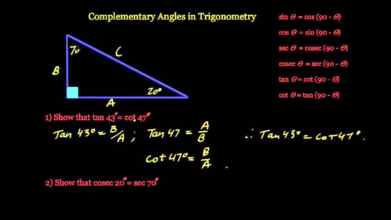 Complementary Angles Trigonometry Youtube