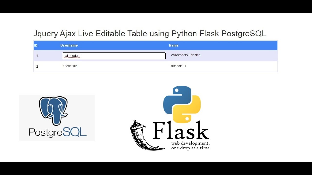 Jquery Ajax Live Editable Table Using Python Flask Postgresql Youtube