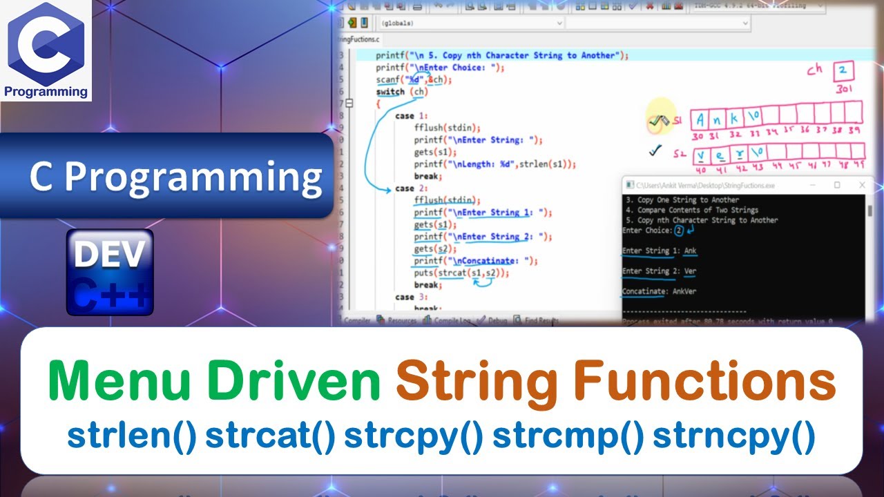 P19 Menu Driven Program Of String Functions C Programming Language