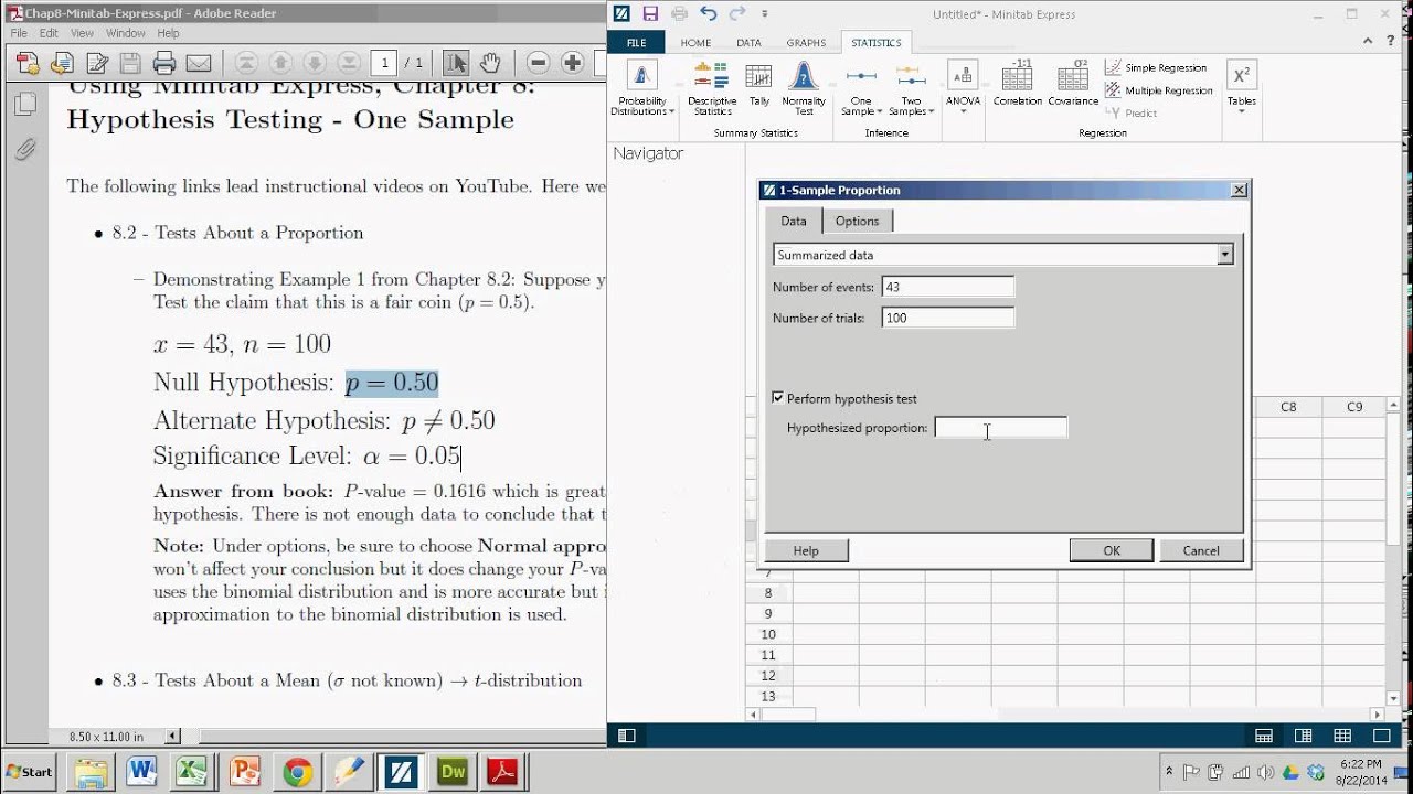 Hypothesis Tests About A Proportion With Minitab Express Youtube