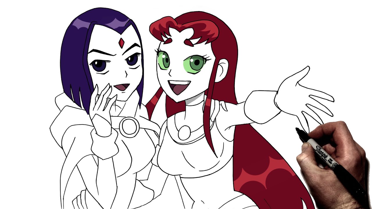 How To Draw Raven Starfire Step By Step Teen Titans Youtube