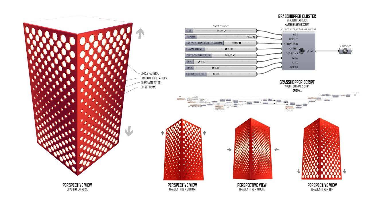 Rhino 8 Parametric Curve Attractor Gradient Hexagonal Grid Pattern