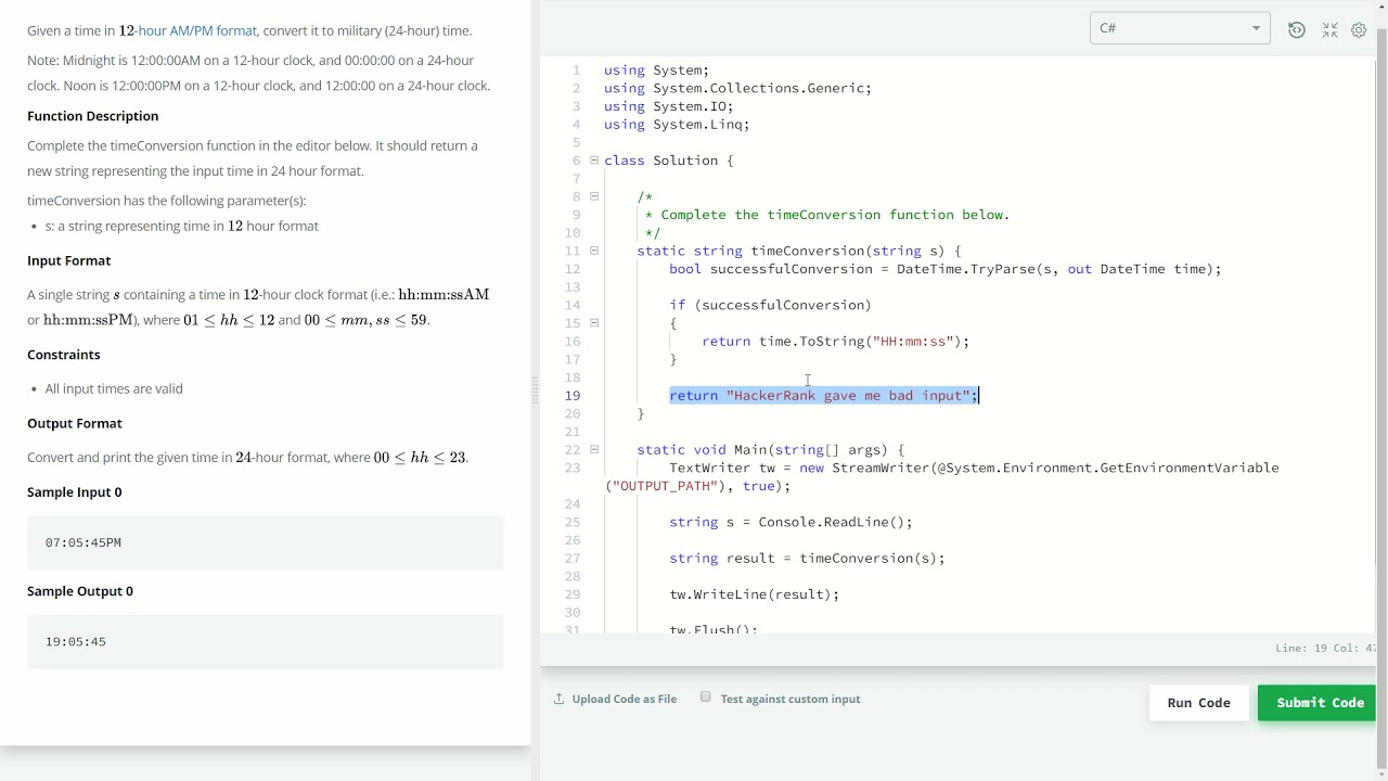 Time Conversion Hackerrank C Youtube