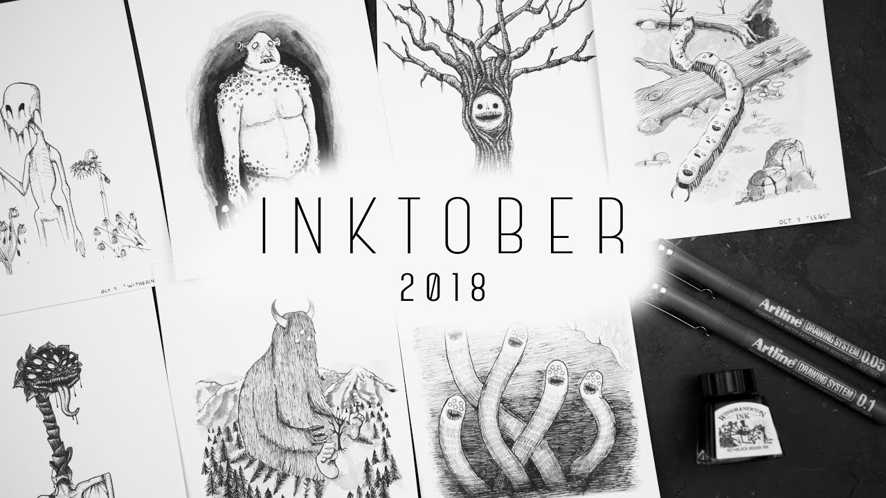 Inktober 2018 Days 1 7 Monsters And Nature Youtube