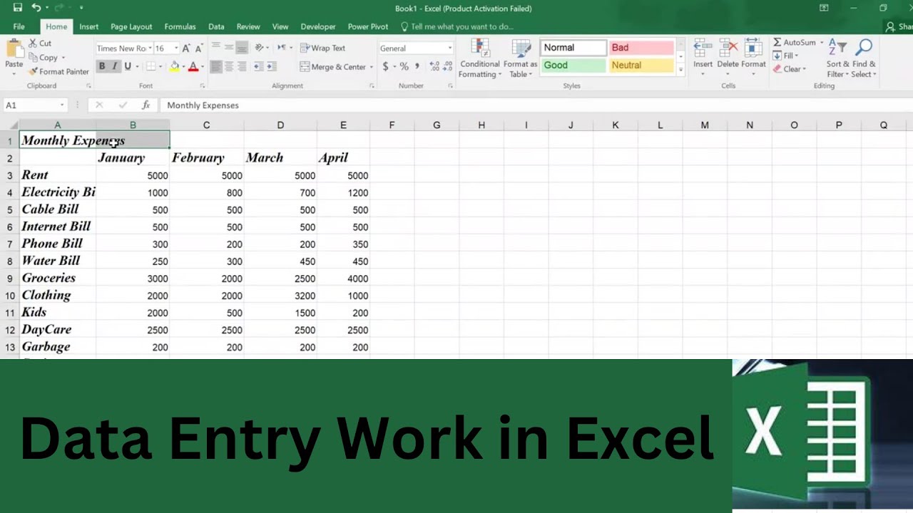 Data Entry Work In Excel Youtube