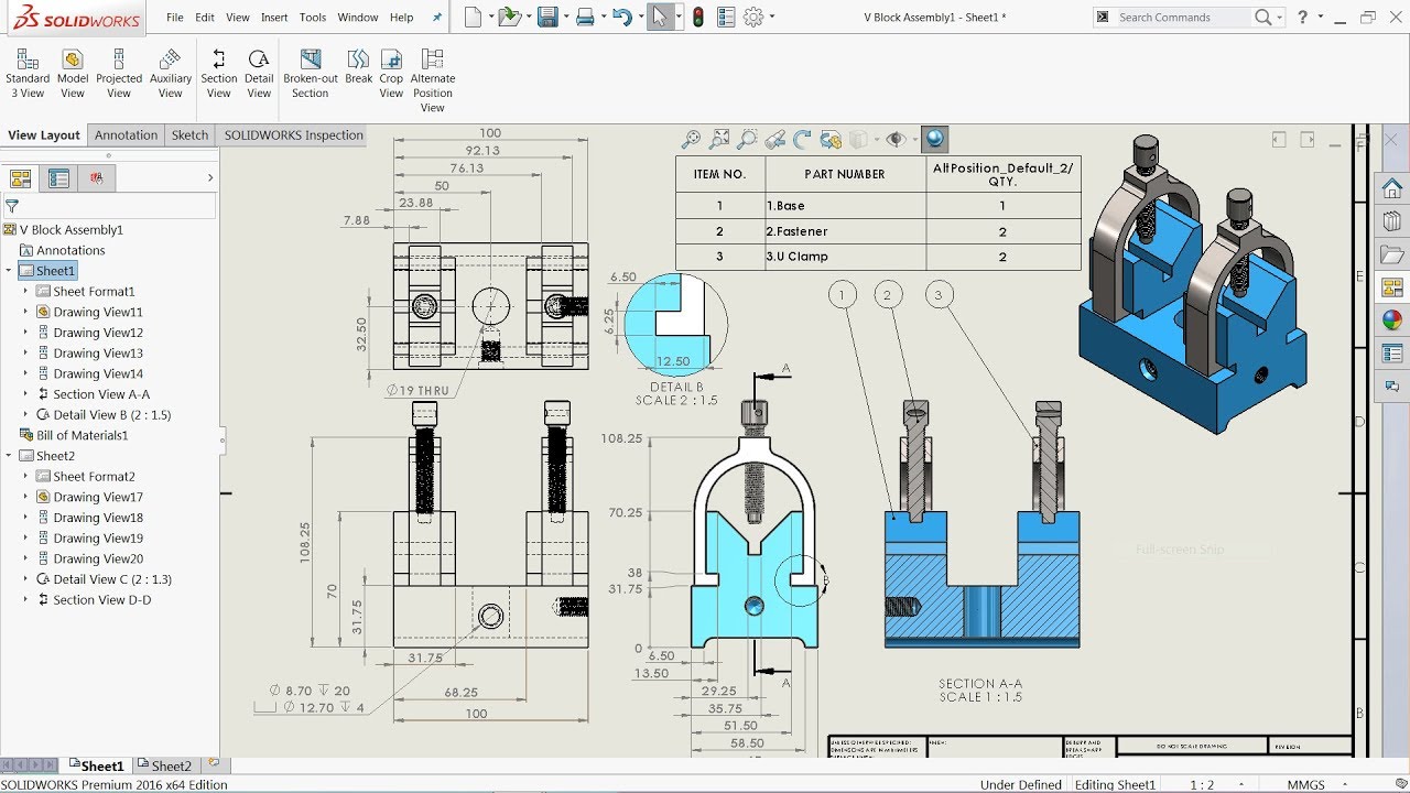 Solidworks Drawing Tutorial Double V Block Youtube
