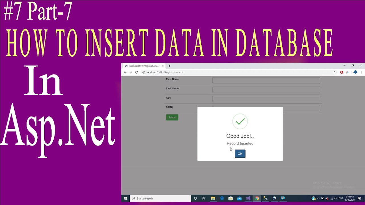How To Insert Data In Database In Asp Net Using C Asp Net Save Data