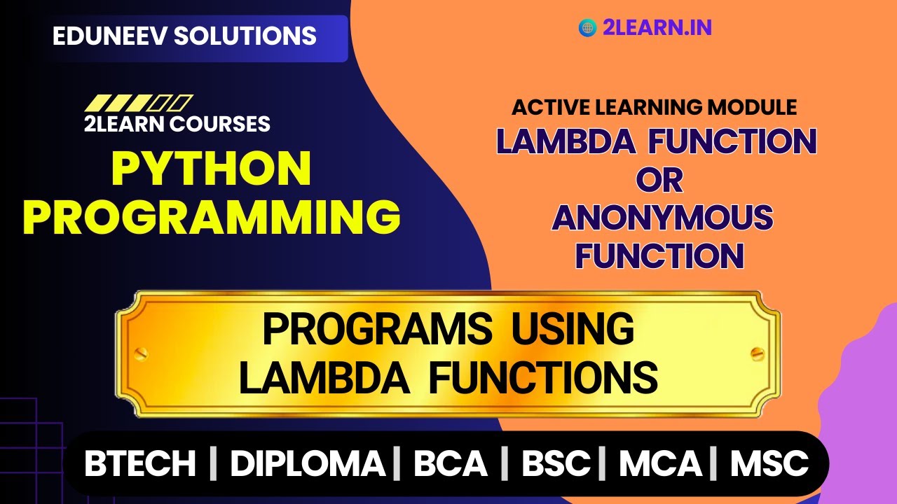 Lambda Function Or Anonymous Function Programs Using Lambda Functions