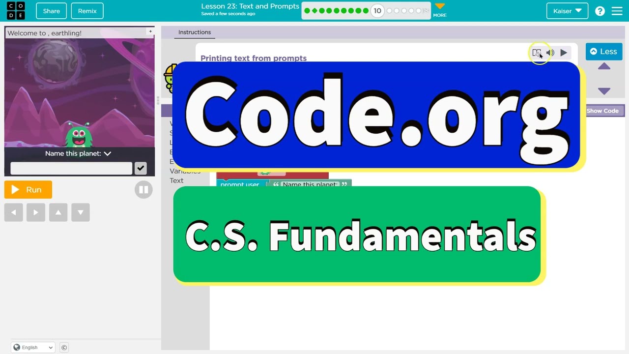Code Org Express Lesson 23 10 Text And Prompts Tutorial With Answers