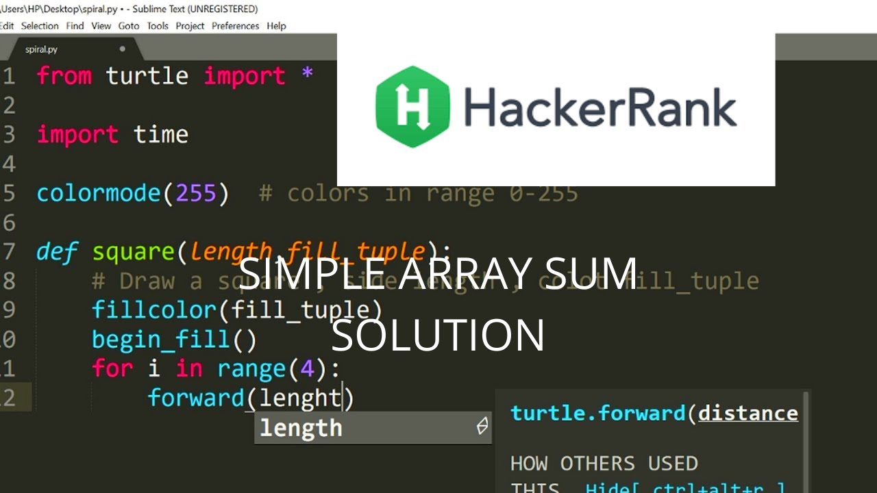 Simple Array Sum Hackerrank Solution In Python Youtube