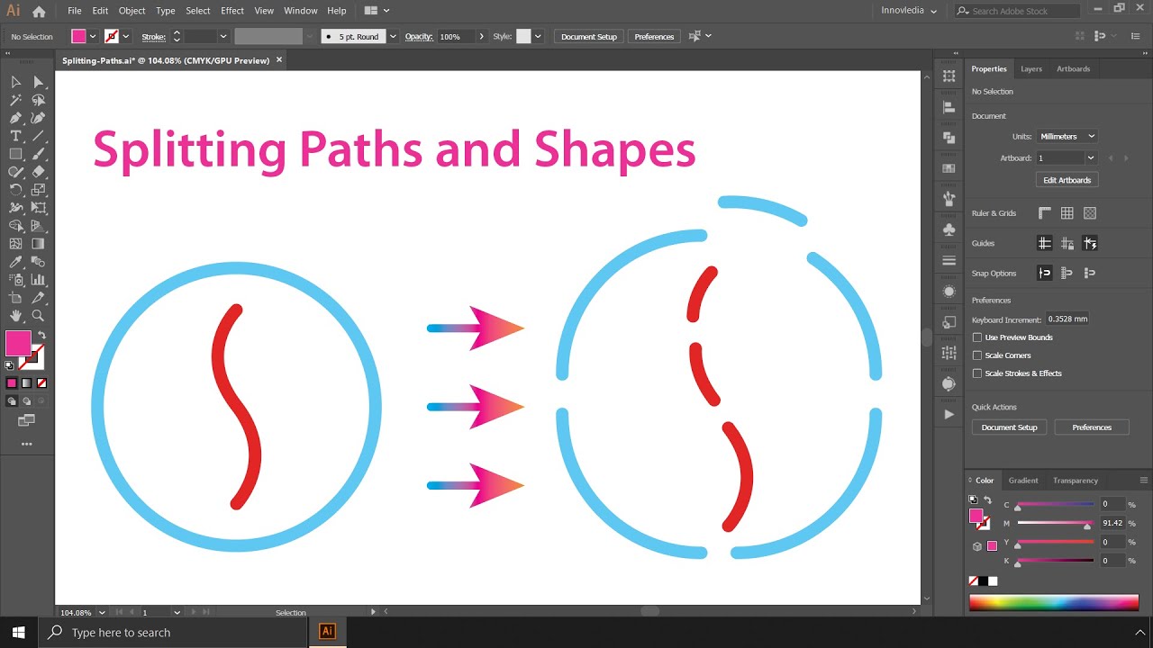 How To Cut Break Or Split A Path In Adobe Illustrator Youtube