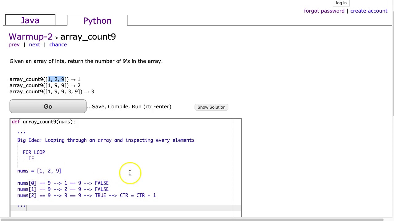 Codingbat Array Count9 Python Youtube
