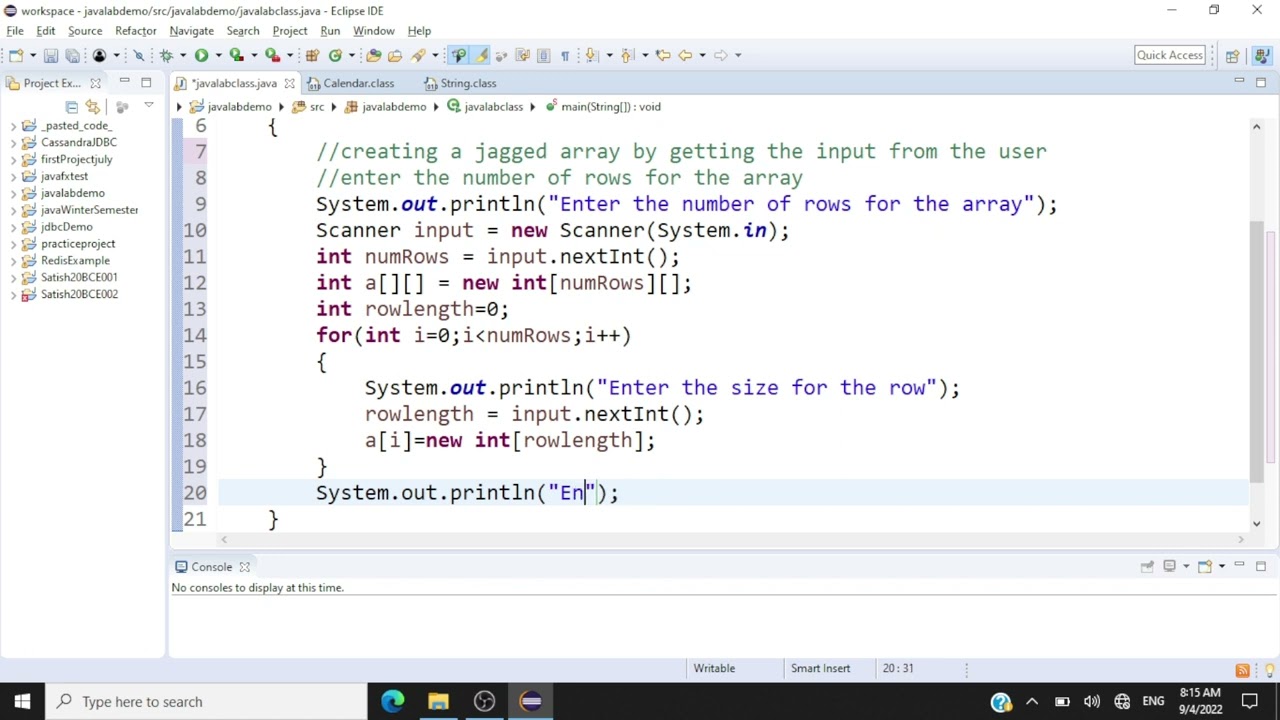 Java Programming Jagged Array Creation Sorting Rows Finding Min