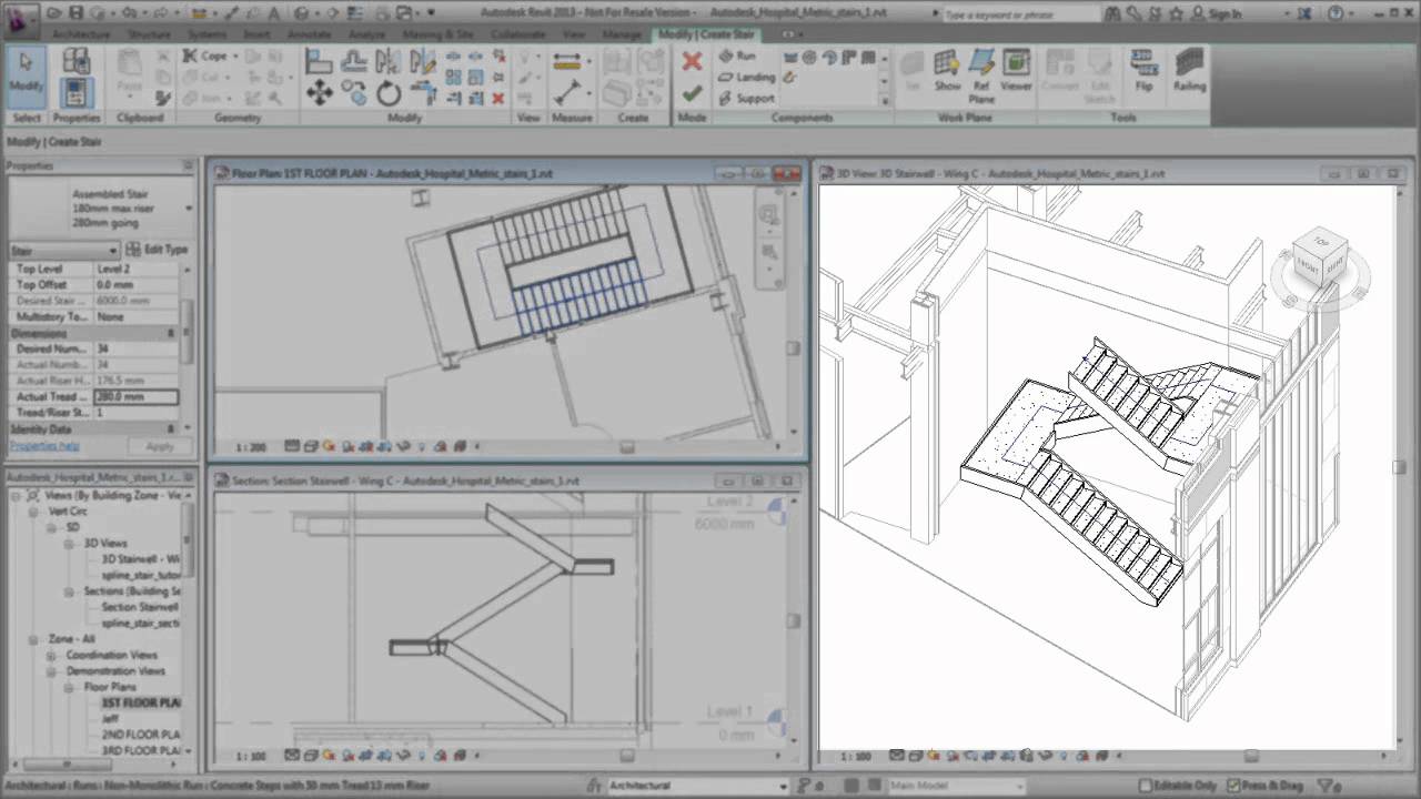 Autodesk Revit Creating A Switchback Stair Youtube