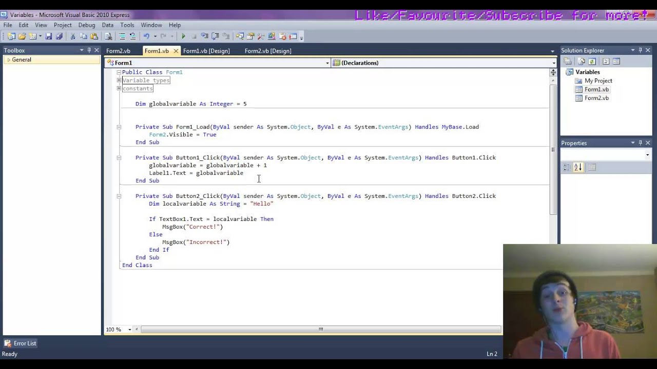 Visual Basic 2010 Tutorial Variables Youtube