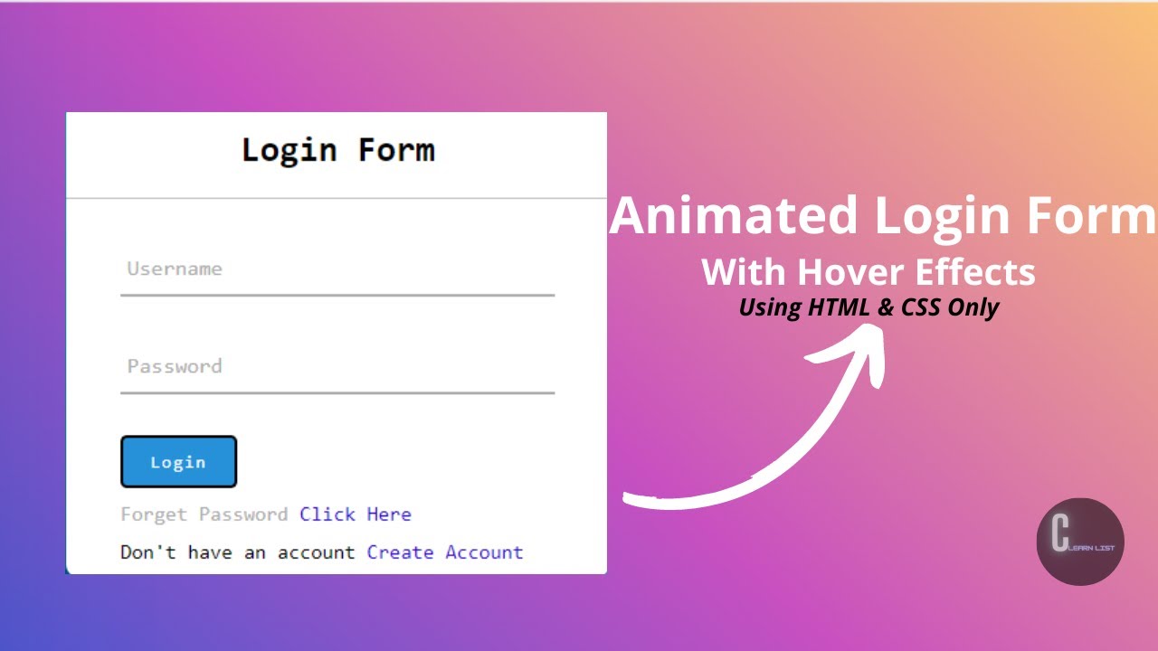 How To Make Animated Login Form With Hover Effects Using Html Css