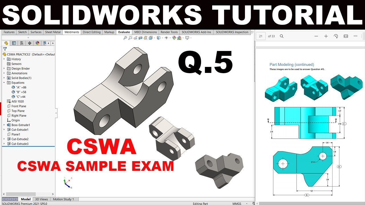 Solidworks Tutorial Cswa Practice Sample Exam Part3 Youtube
