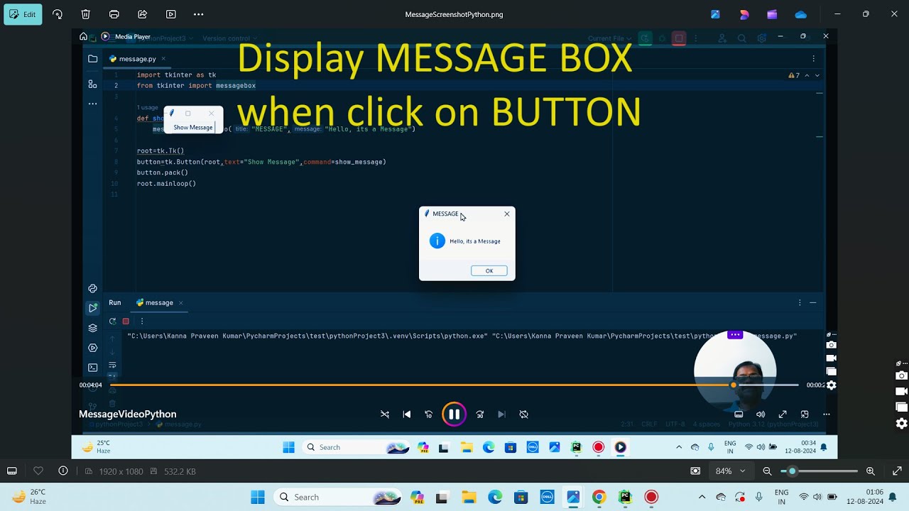 Display Message Box When Click On Button In Python Youtube