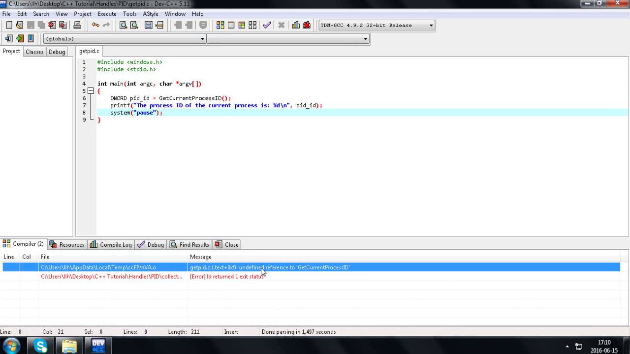 C C Winapi Windows Api Tutorial 1 Getcurrentprocessid Youtube