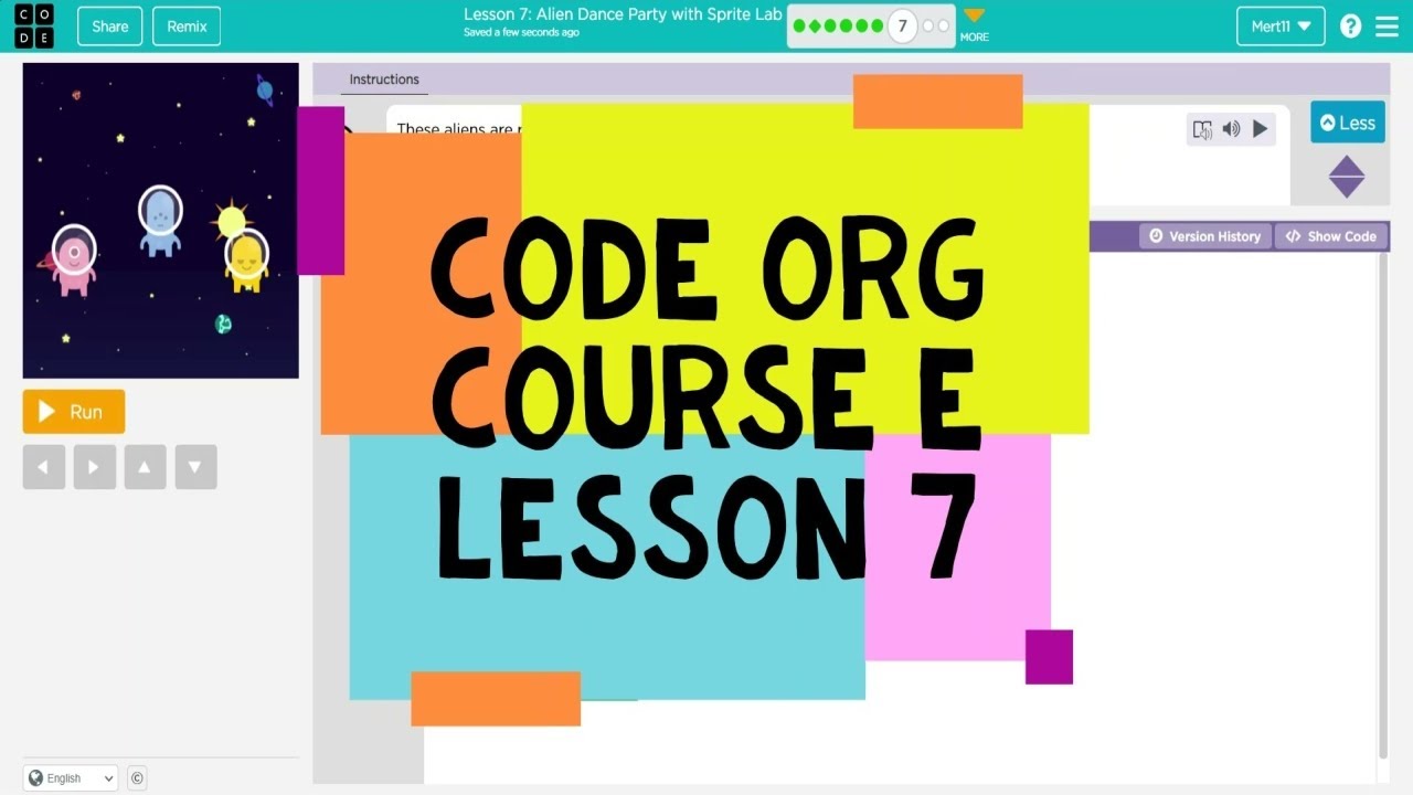 Code Org Course E Lesson 7 Alien Dance Party With Sprite Lab Code Org
