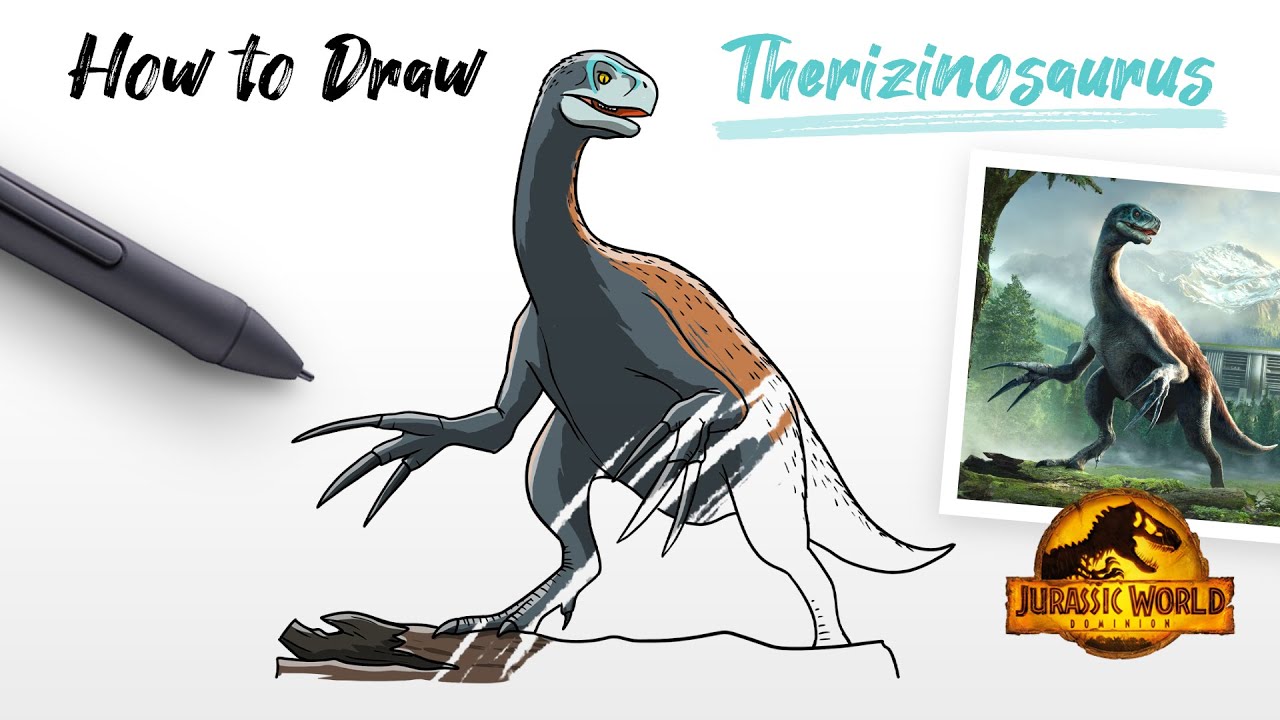 How To Draw Therizinosaurus Dinosaur From Jurassic World Dominion Easy