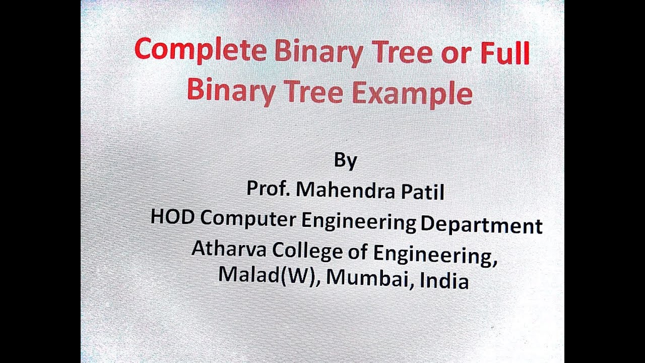 Complete Binary Tree Example Youtube