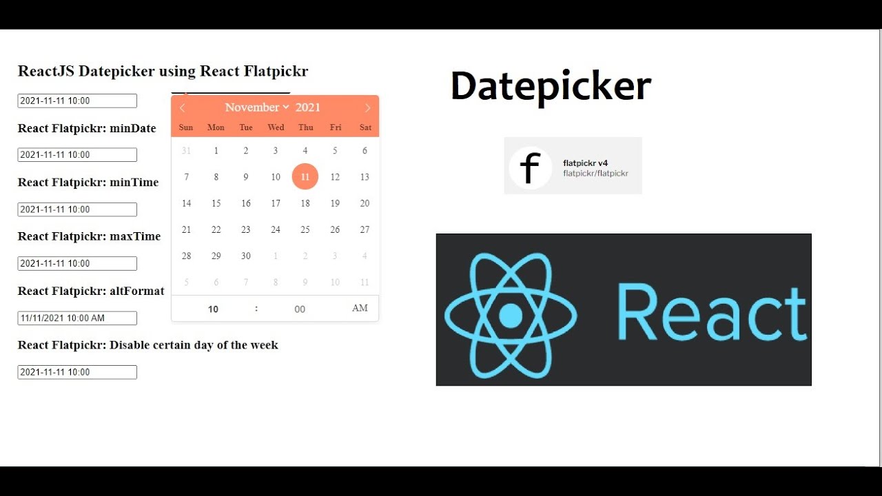 Reactjs Datepicker Using React Flatpickr Youtube