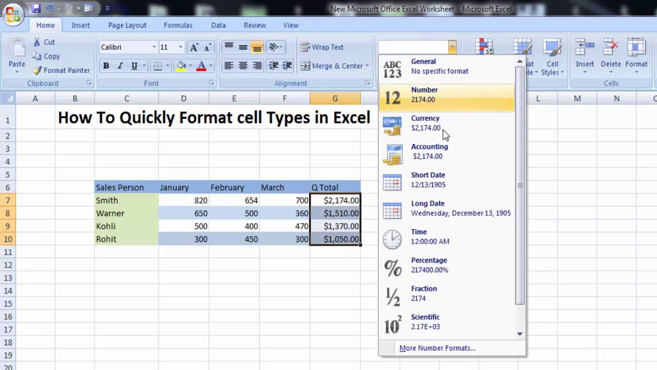 How To Quickly Format Cell Type In Microsoft Excel Excel Tutorial