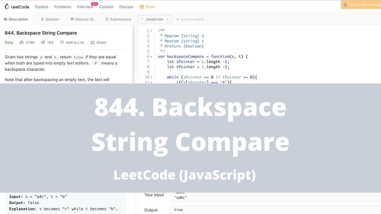 844 Backspace String Compare Leetcode Easy Youtube
