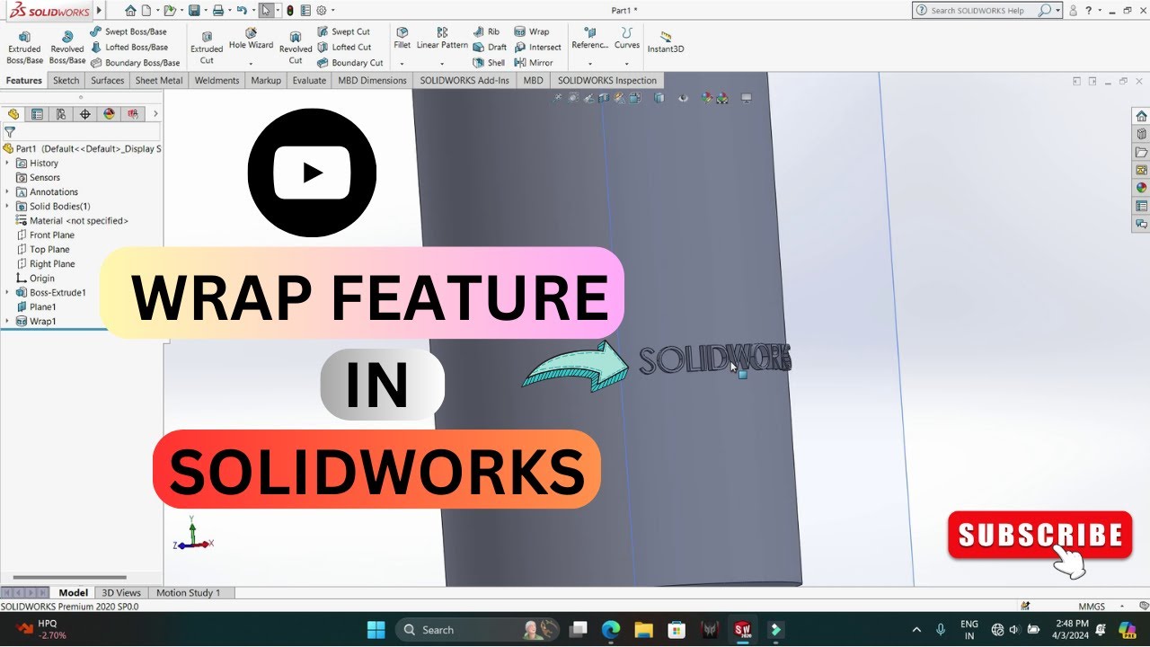 How To Use Solidworks Wrap Feature Solidworks Tutorials Amec Cad