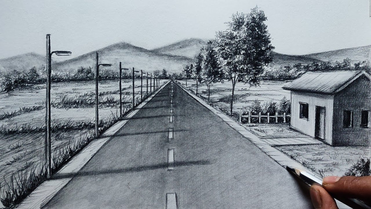 Drawing One Point Perspective Road